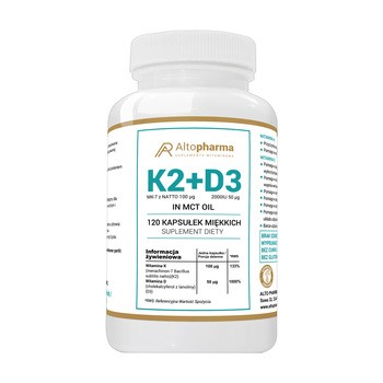 K2 100 mcg + D3 50 mcg 2000 IU, kapsułki miękkie, 120 szt. - aptelia.pl
